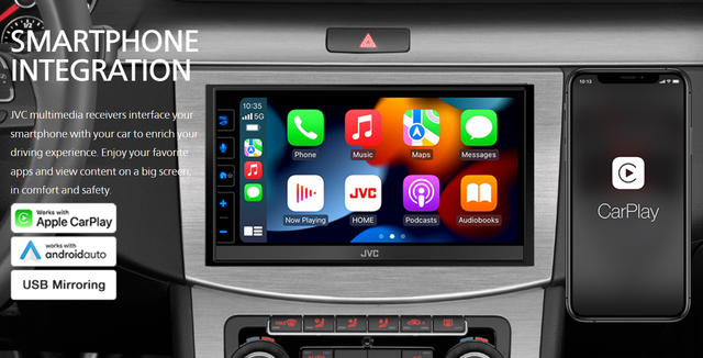 JVC KW-M785BW 2-DIN Car Stereo Wireless Apple CarPlay/AA Maestro & SXM ...
