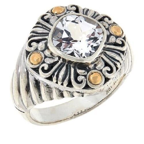 HSN Bali RoManse Sterling & 18K Gold 8mm White Topaz Carved Cable Ring ...