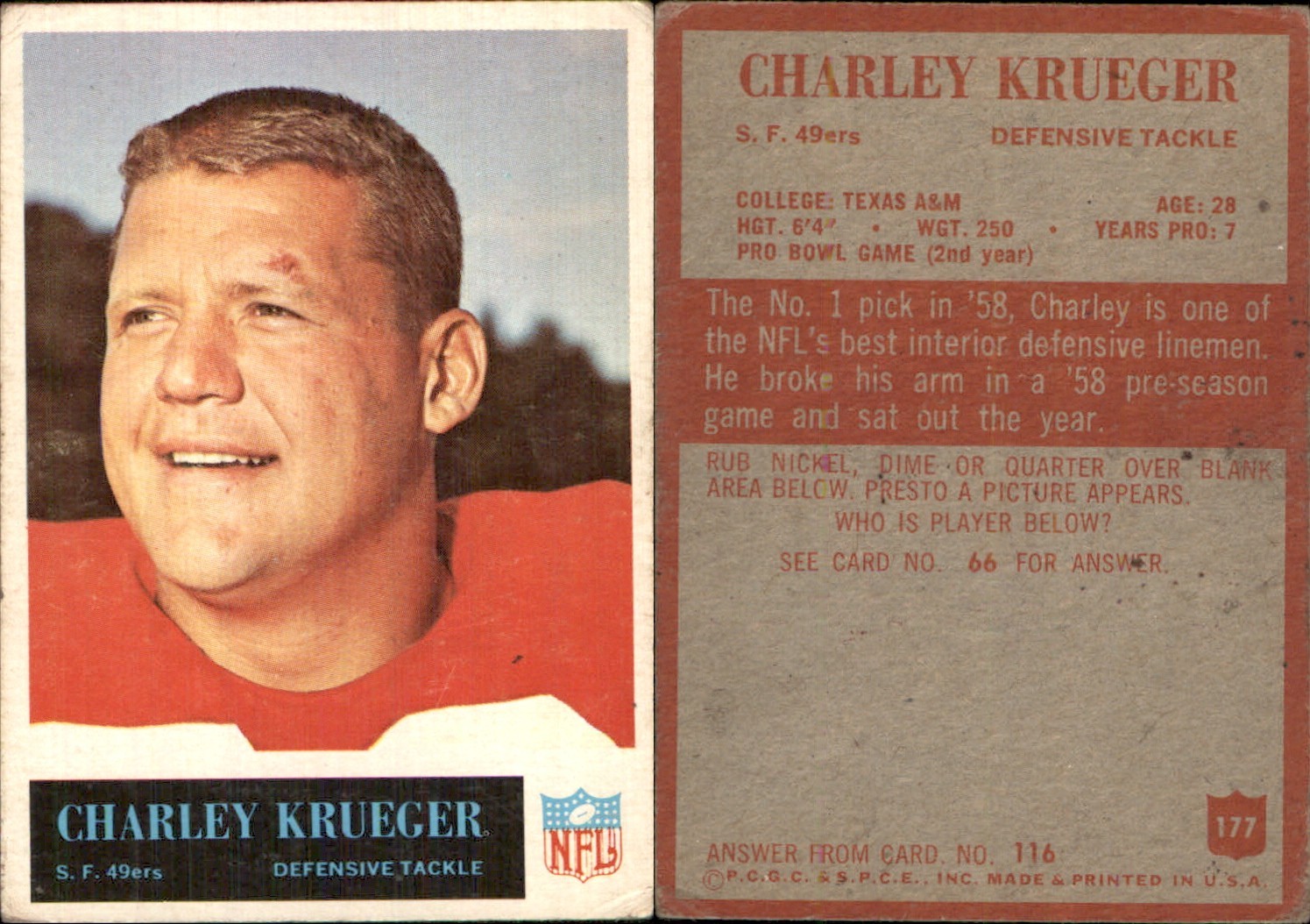 Charlie Krueger 1965 Philadelphia #177 FREE SHIP 49ers *AutographDen ...