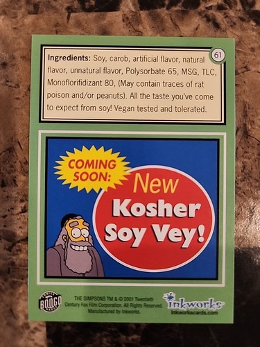 2001 Inkworks Simpsons Mania! #61 Soy Pop | eBay