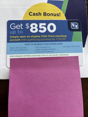 5/3 Fifth Third Bank $850 BONUS Coupon with NEW Checking Account exp. 7 ...