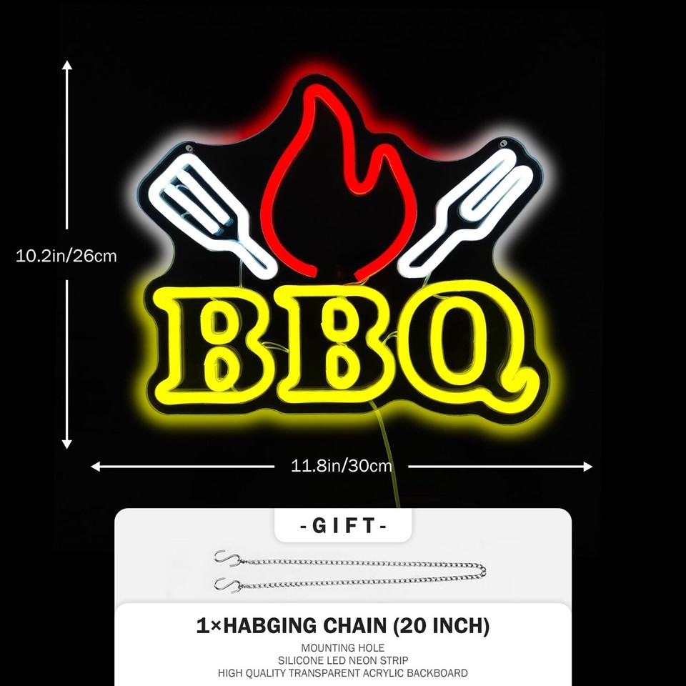 BBQ Neon Signs Barbecue Neon Lights Dimmable LED Signs for Wall Neon ...