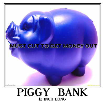 12" Blue Plastic Piggy Banks Saving Tuff Pigs Pig Must Cut To Get Money ...