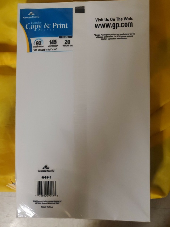 Georgia Pacific Copy & Print 8.5”+14” Legal Paper 500 sheet 20lbs 92 ...