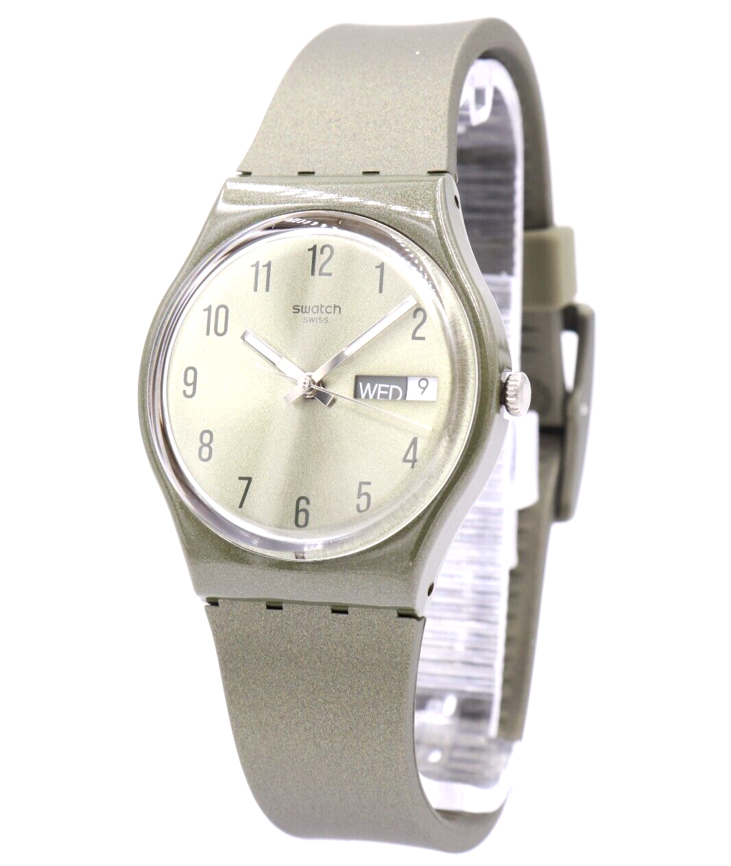 Swiss Swatch Originals PEARLYGREEN Silicone Day-Date Watch 34mm GG712 ...