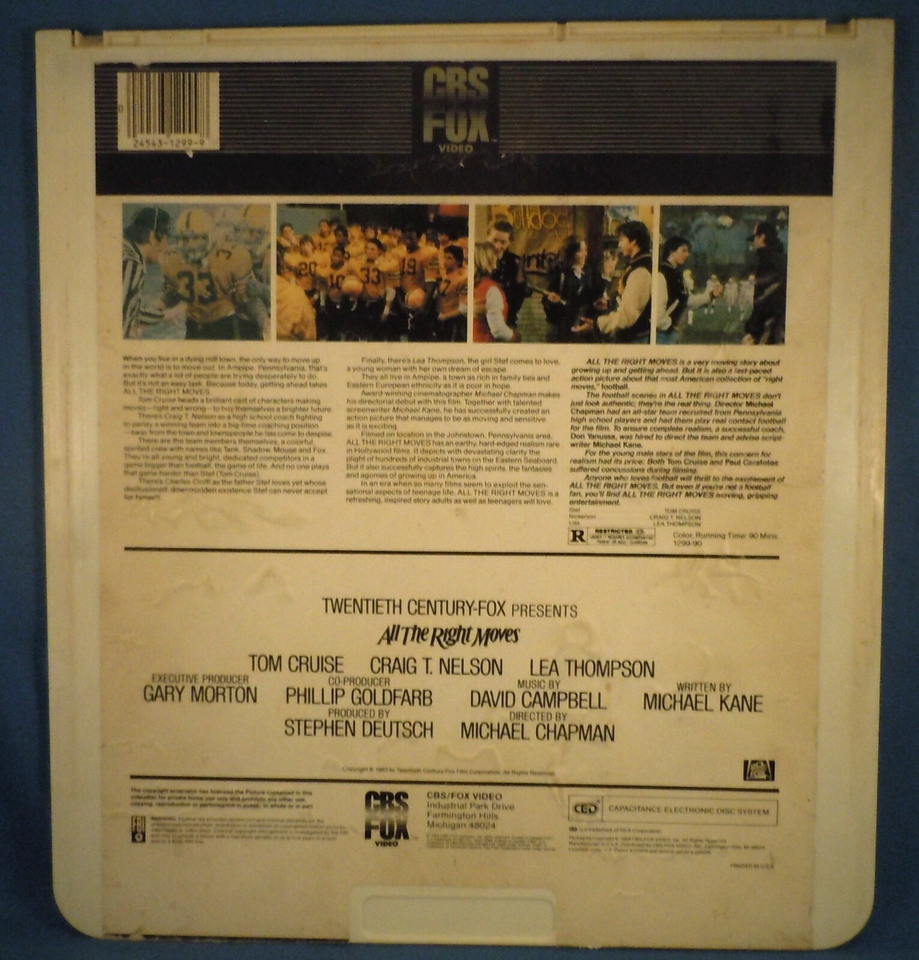 RCA CED VIDEODISC! - ALL THE RIGHT MOVES with Tom Cruise | eBay