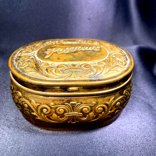 Antique Pozzoni's Brass Powder Puff Tin, circa 1912 Lidded Trinket ...