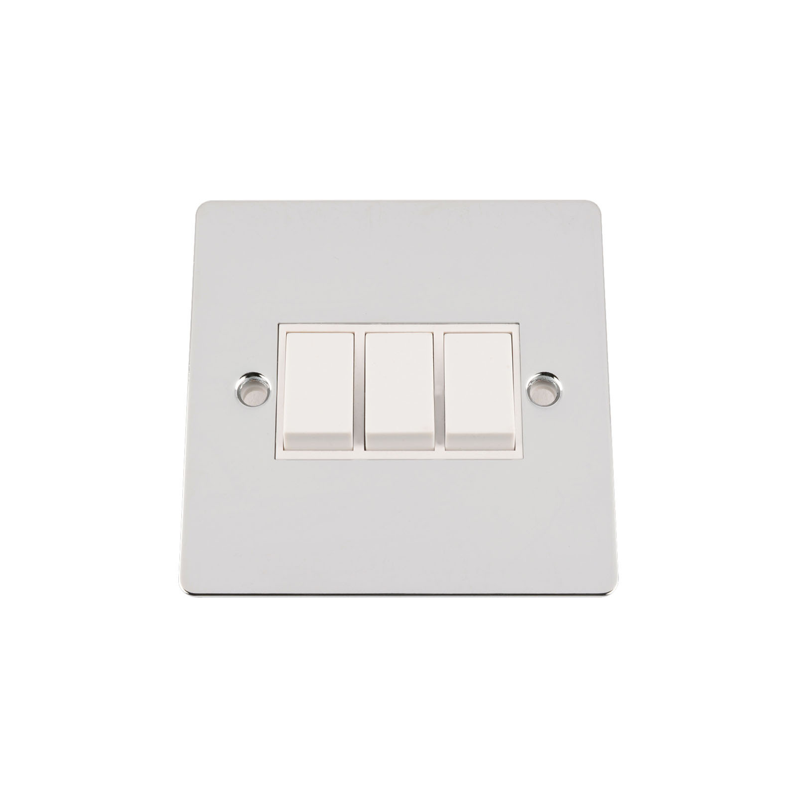 10 Amp Triple Light Switch 3 Gang 2 Way Polished Chrome Flat Style ...