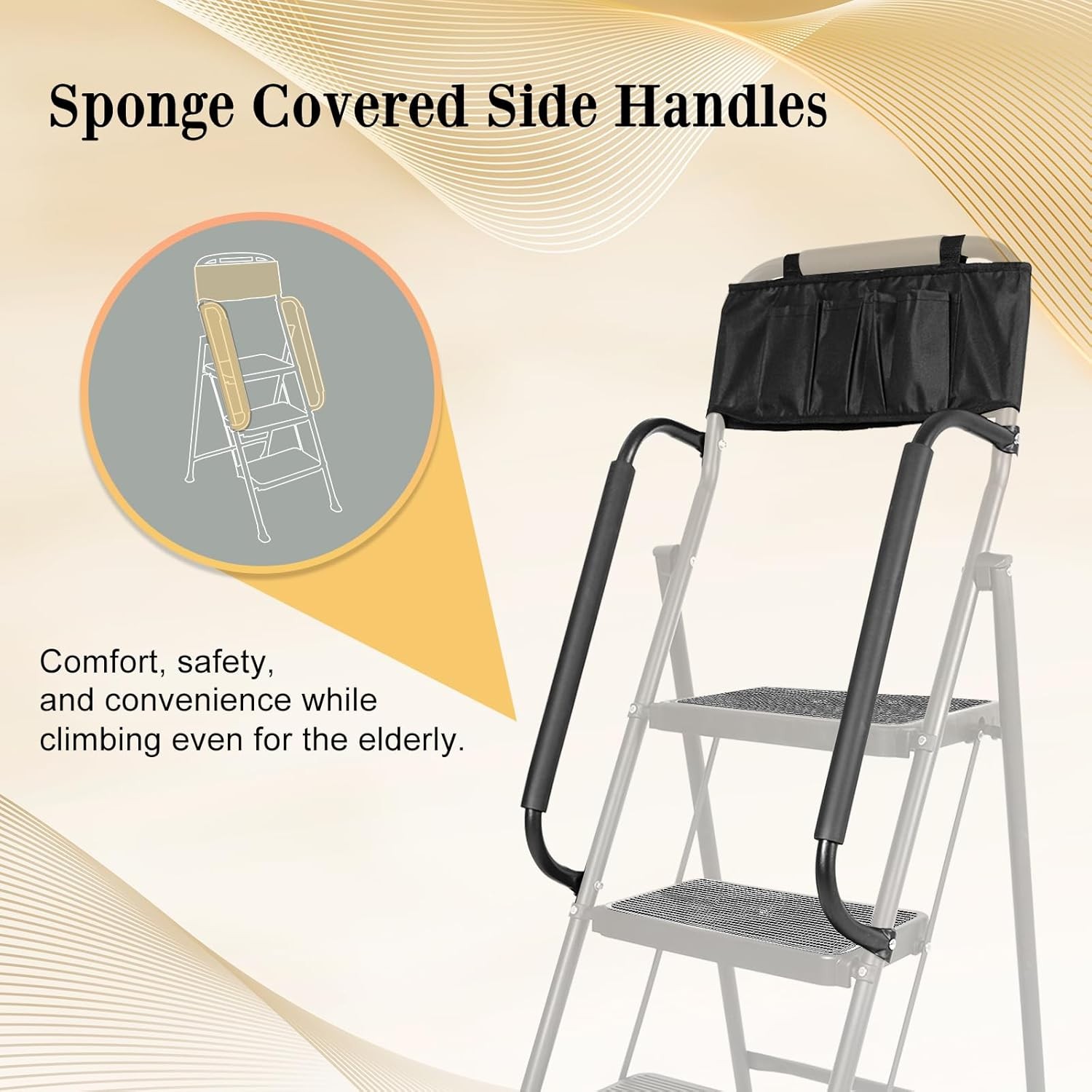 4 Step Ladder+Handrails & Attachable Tool Bag, Folding Step Stool ...