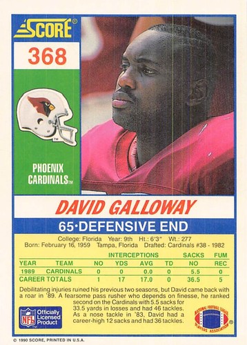 David Galloway 1990 Score 368 Phoenix Cardinals Football Card | eBay