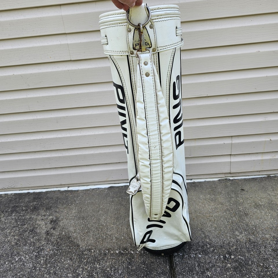Vtg PING Golf Cart Sunday Bag White/Black Single Strap 4-Way Divider ...