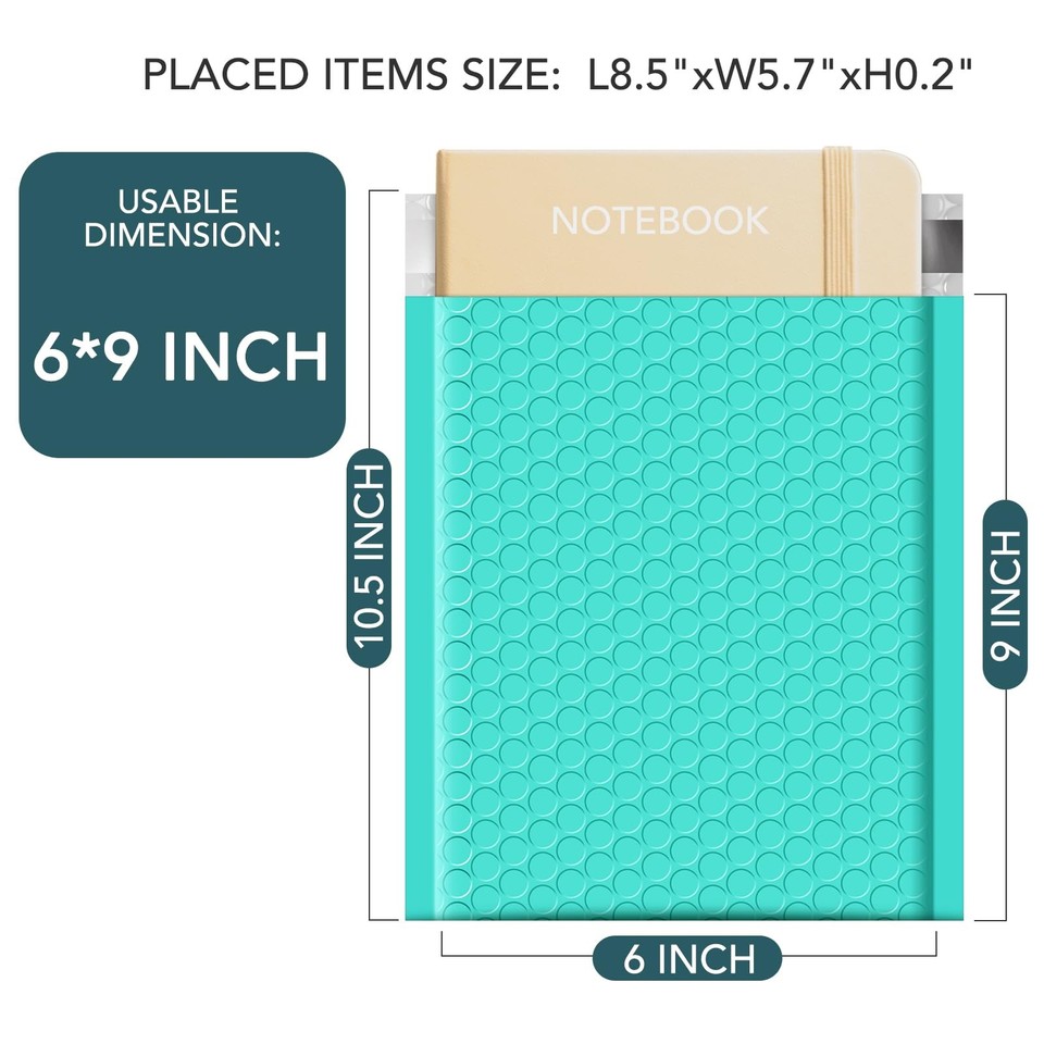 Bubble Mailer 6x10 Inch 25 Pack Usable Size 6x9" Teal Padded Envelopes ...