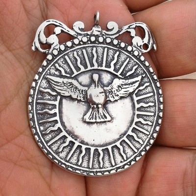 Large HOLY SPIRIT / FIVE SAINTS Medal, silver cast from 17th c. Italian ...