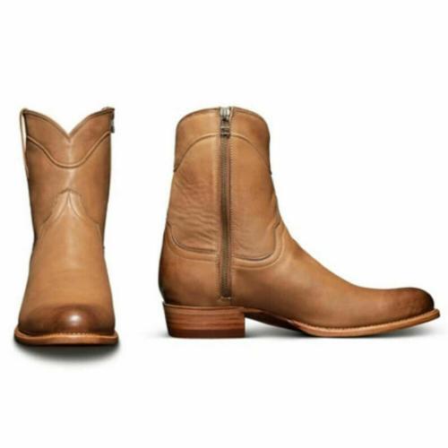 Men Ankle Boots Shoes faux Leather Western Cowboy Short Calf Boots Flat ...
