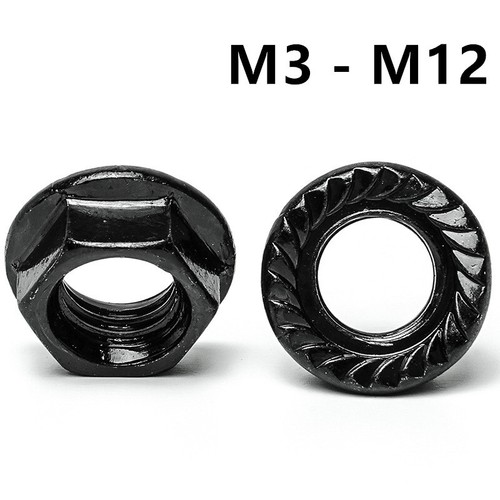 Black Steel Metric Hex Flange Nut Serrated Lock Nut M3 M4 M5 M6 M8 M10 ...