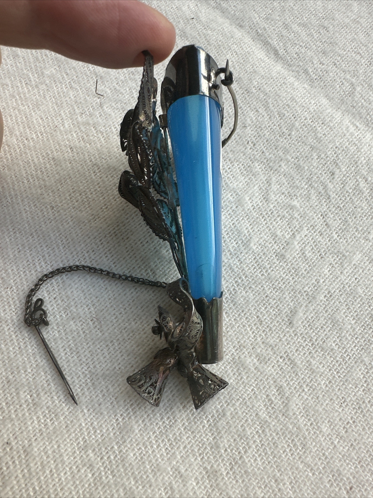 Mid 19th Century Silver Filigree & Blue Opaline Glass Tussie Mussie ...