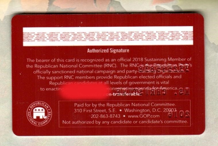 REPUBLICAN NATIONAL COMMITTEE 2018 Sustaining Member Card | eBay
