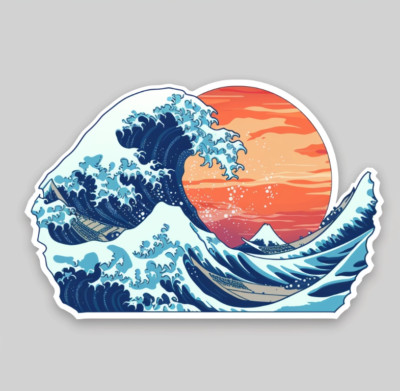 Hokusai Kanagawa Wave vinyl sticker. Vintage Japanese art decal for ...
