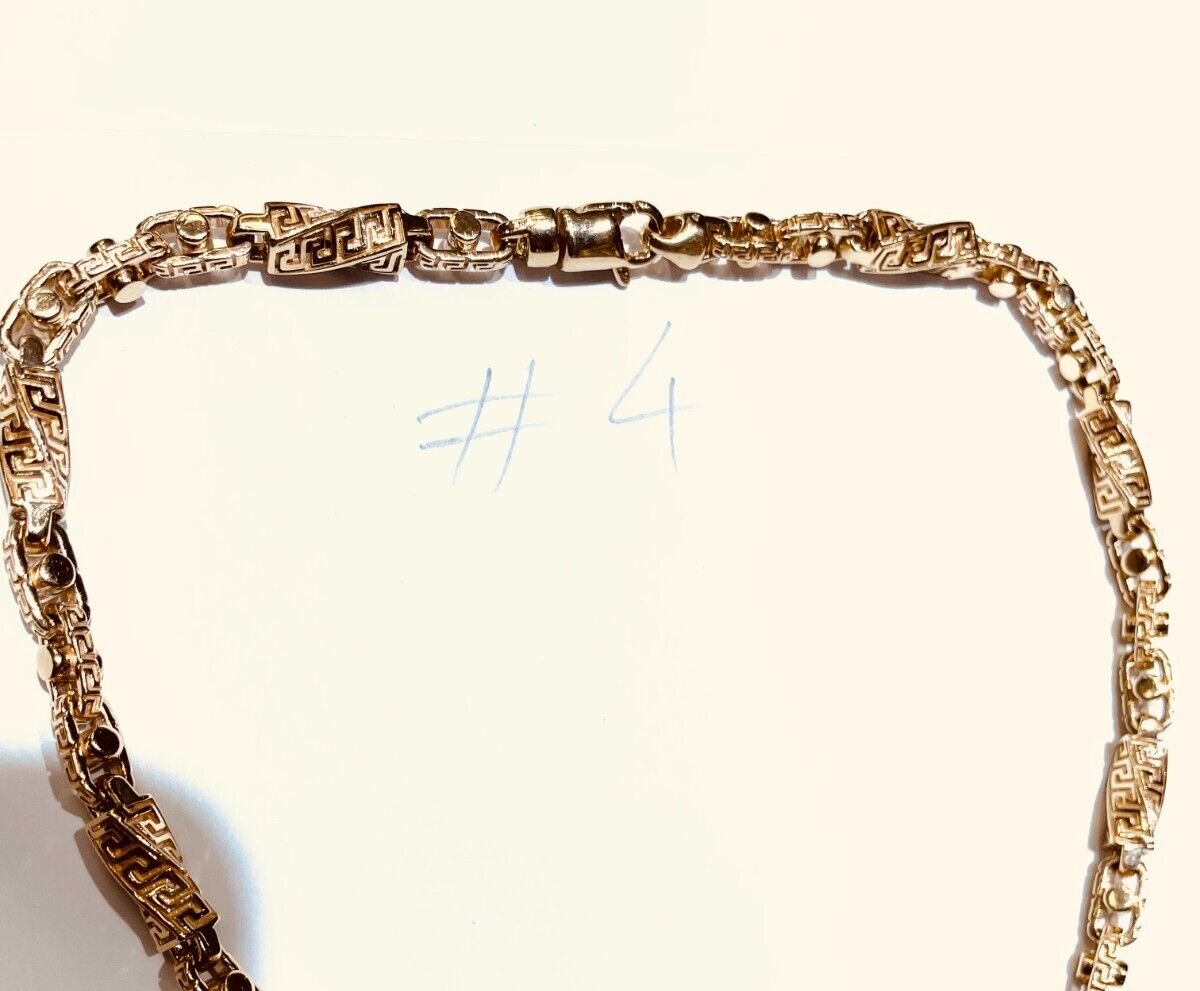 14k Yellow Gold Handmade Greek Key Barrell Link Necklace 26" 6.5mm 104 ...