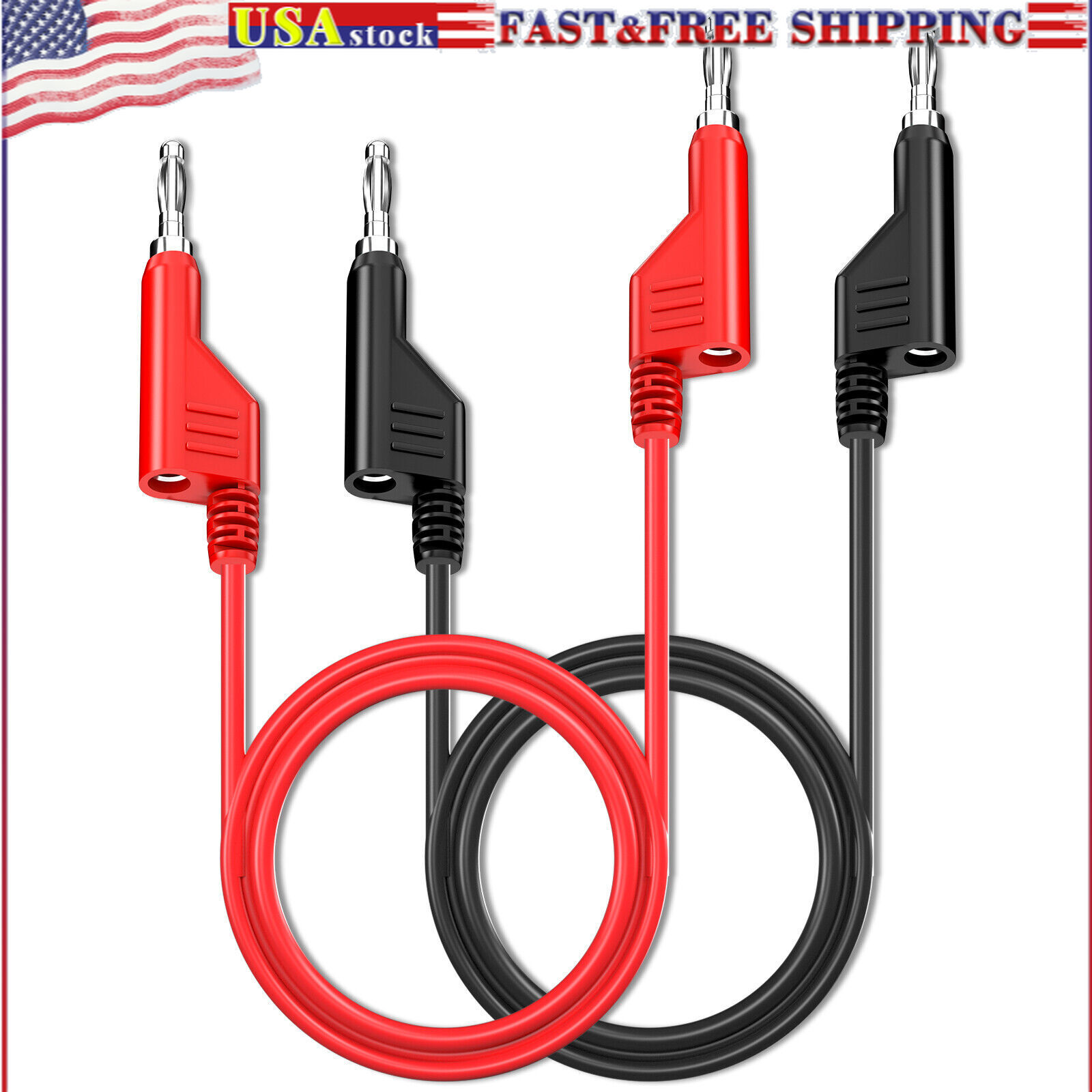 2PCS 4mm Banana to Banana Plug Stackable Multimeter Test Leads Cable ...