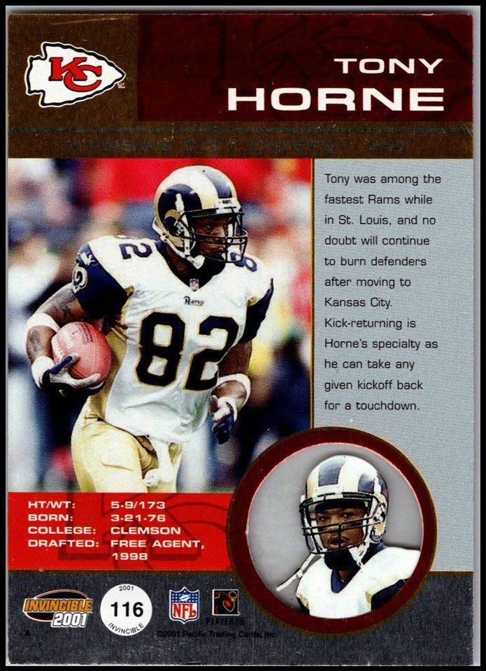 2001 Pacific Invincible #116 Tony Horne - /1000 FREE SHIPPING! | eBay