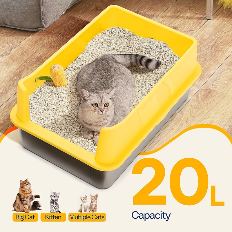 XL Stainless Steel Cat Litter Box with Lid Extra Large Litter Pan with ...