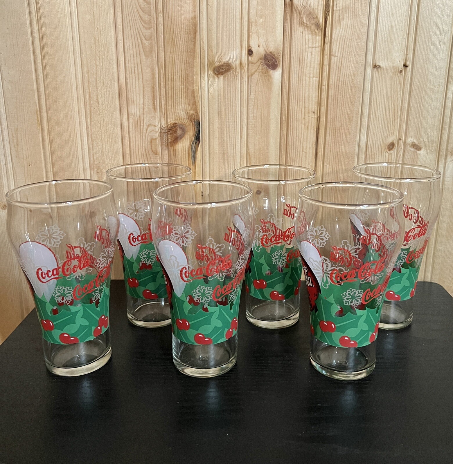 COCA COLA 6 PIECE SET OF 16 OZ BELL GLASSES VTG 1999 HOLLY & ICON ...