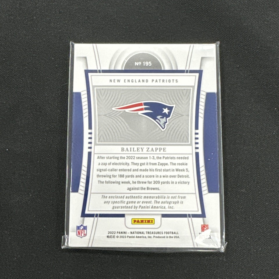 2022 National Treasures RPA Bailey Zappe Purple /49 Patriots 4 Color ...