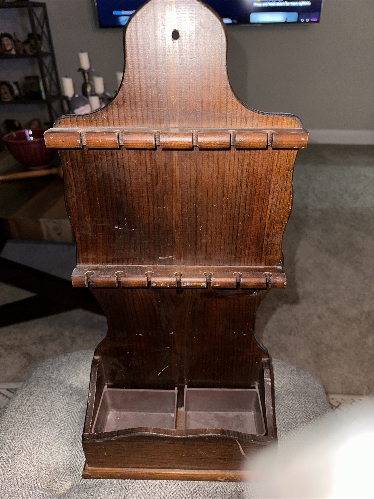 Wooden Spoon Rack Holder with flower pot/trinket basket Wall Mount | eBay