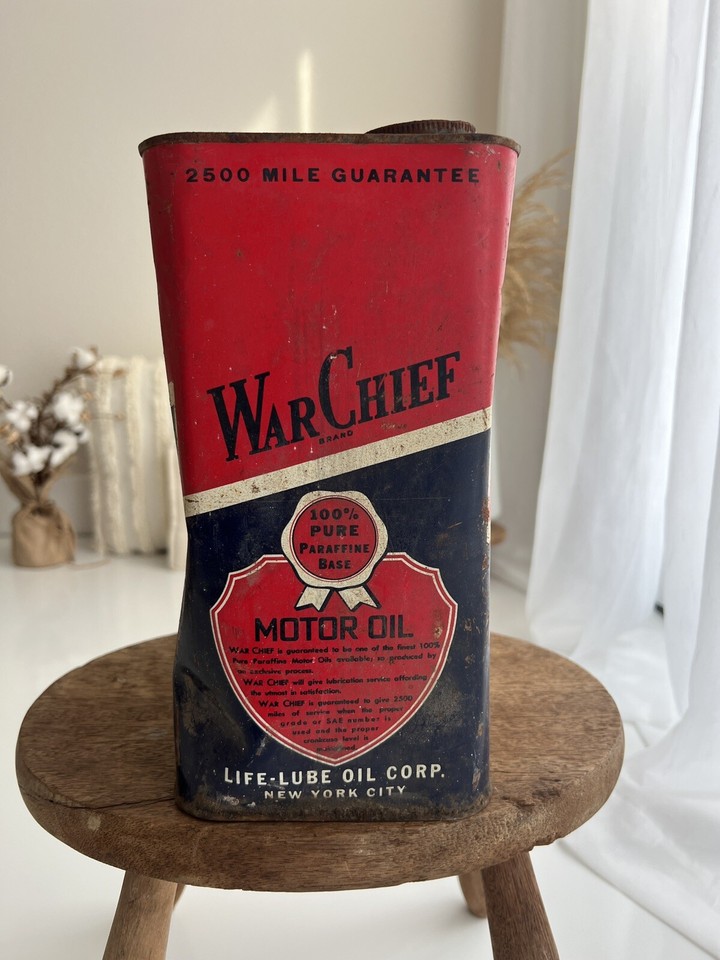 VINTAGE ADVERTISING WAR CHIEF MOTOR OIL 2 GALLON TIN | eBay