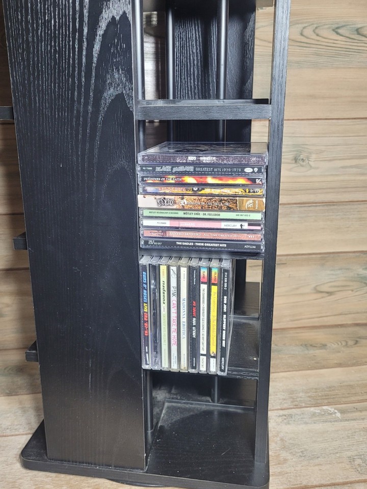 Case Logic Wood Rotating Spinning CD Holder Carousel Storage Rack Tower ...
