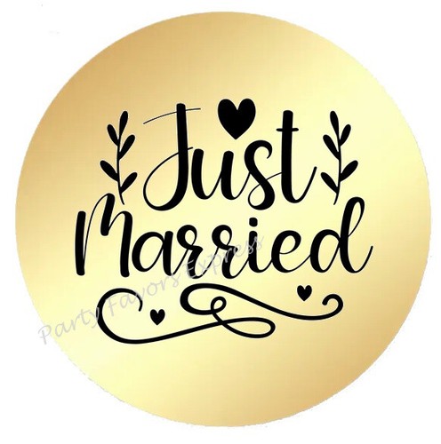 GOLD FOIL JUST MARRIED ENVELOPE SEALS LABELS STICKERS PARTY FAVORS | eBay