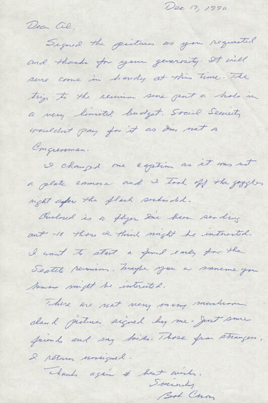 ENOLA GAY CREW (GEORGE R. CARON) - AUTOGRAPH LETTER SIGNED 12/17/1990 ...