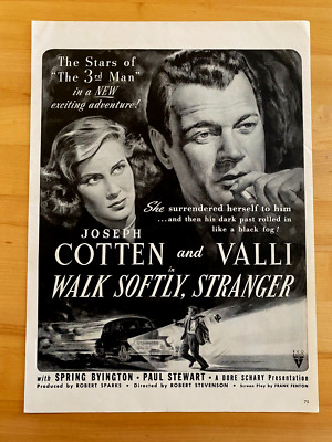 1950 Print Movie Ad Walk Softly, Stranger Joseph Cotton and Valli 10 ...