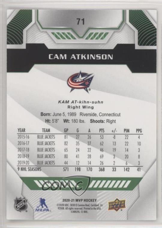 2020-21 Upper Deck MVP Green Script Cam Atkinson #71 | eBay