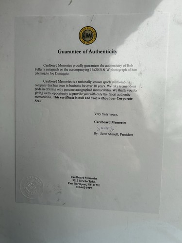 Bob Feller No Hitter Signed 16x20 photo pitching to Yankees Joe ...