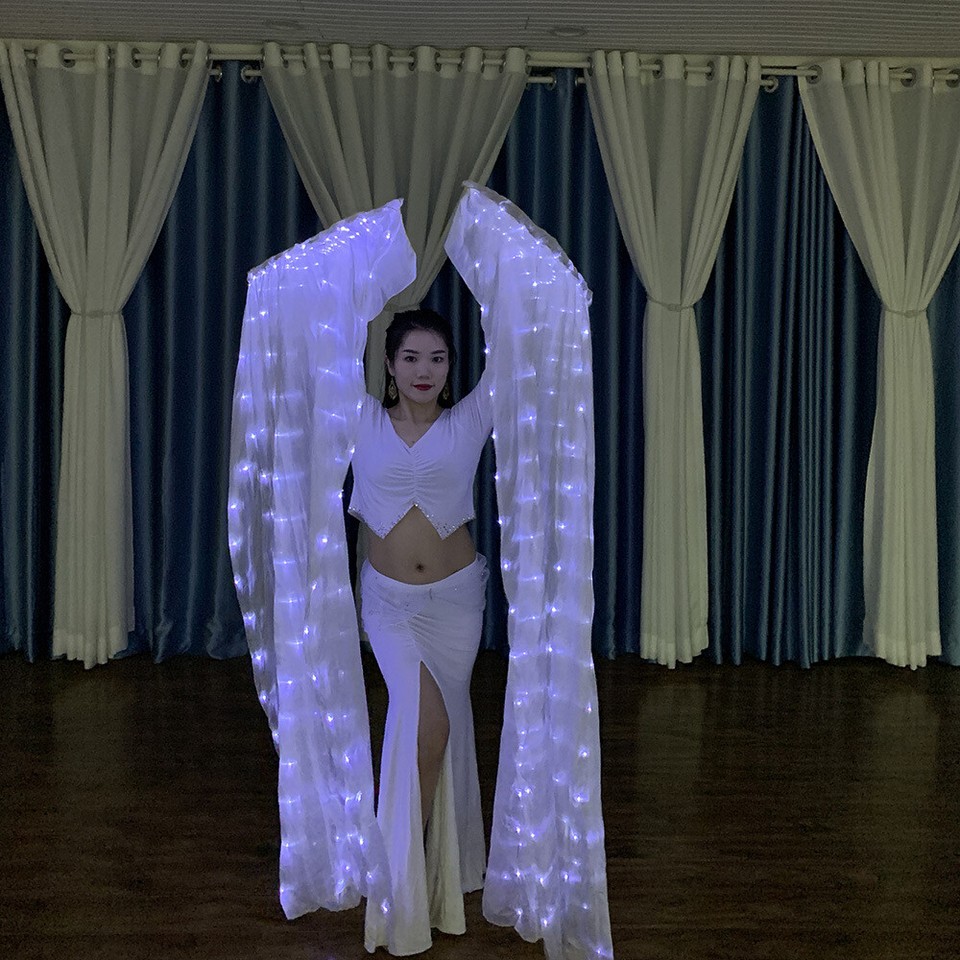 1Pair Belly Dance Led Fan Veil 1.8 Long Bamboo Fans Veil Silk Fan for ...