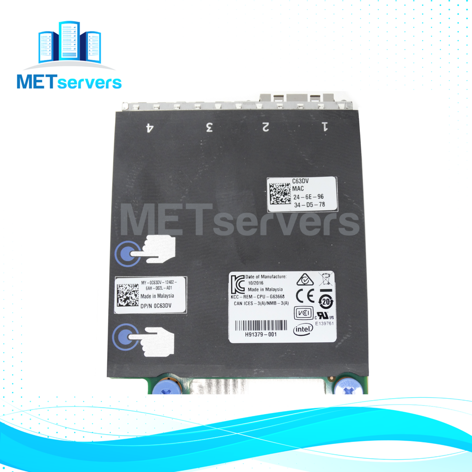 0C63DV Dell Intel X520/I350 Quad Port 2x 10Gb SFP+ 2x 1Gb RJ45 Network ...