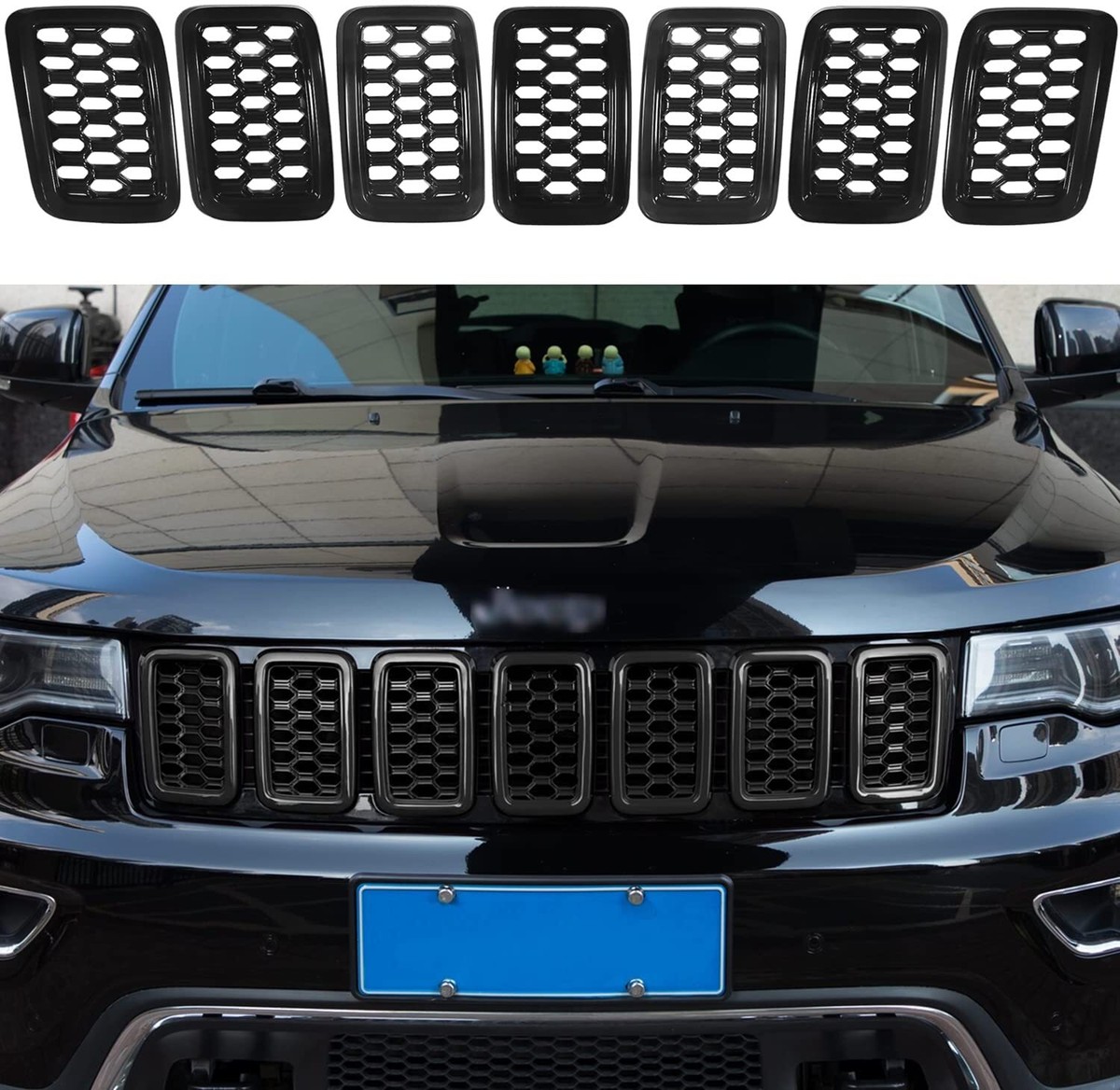 Cherokee Grill 7-Piece Glossy Black Honeycomb Grill Inserts For 2017 ...
