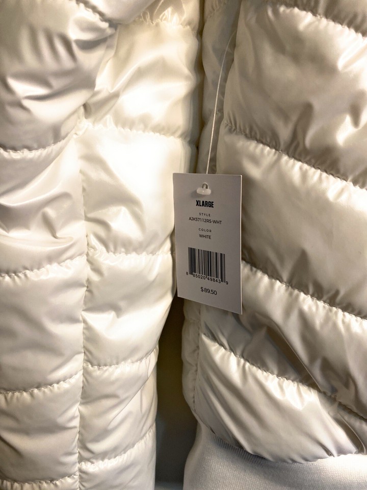 Stone Falcon Quilted Puffer Jacket White XL Fur Lined Zip Pockets Full ...