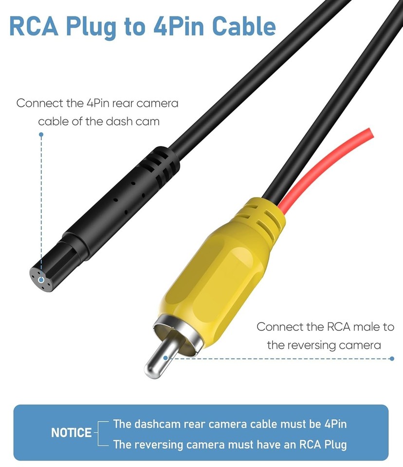 Backup Camera Video Cable CVBS RCA Male Connector to 4 PIN Female ...