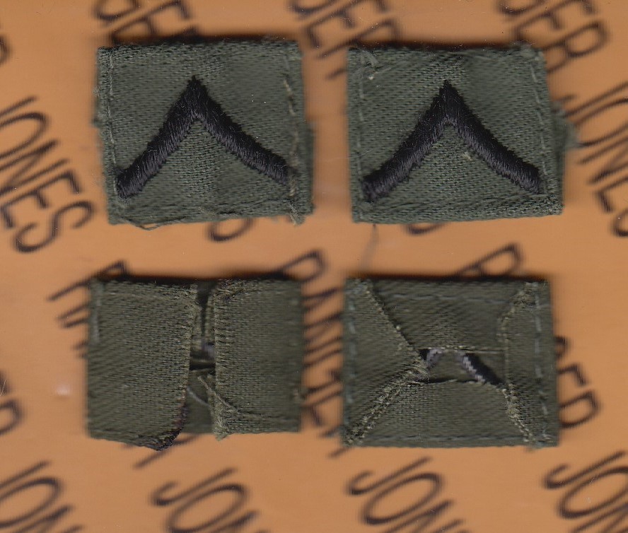 US ARMY Enlisted PRIVATE PVT E-2 OD Green & Black rank patch set sewn C ...