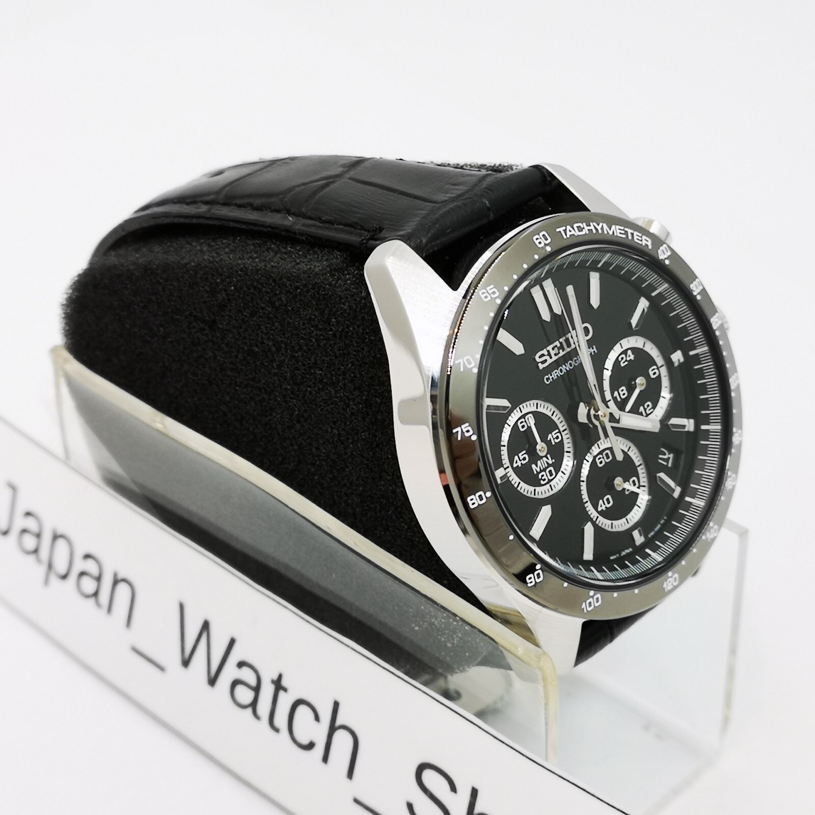 SEIKO Spirit SBTR021 Black Chronograph Quartz Leather band Men Watch ...