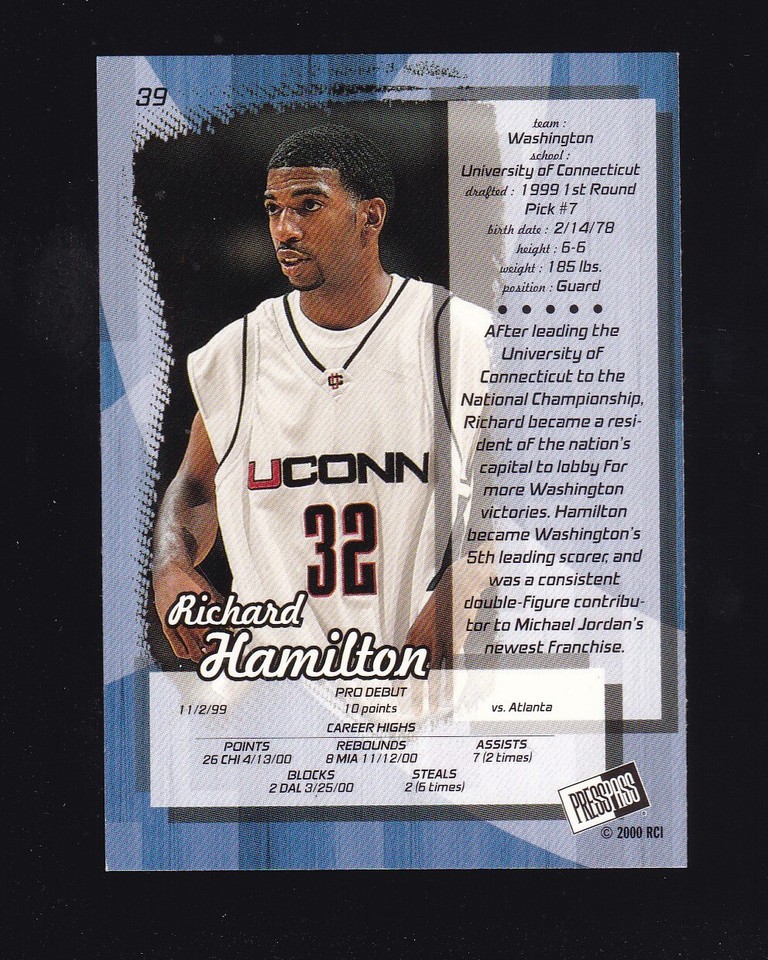2000 Press Pass Richard Hamilton Rookie #39 Connecticut | eBay