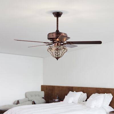 Luella 52 Inch Antique Copper Finish Ceiling Fan Crystal 3 Light with ...