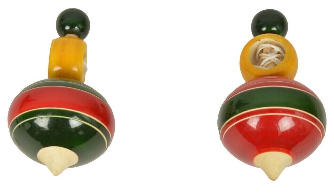 2 Pcs Wooden Channapatna Buguri Lattu Ving Spinner Top Toy For Children ...