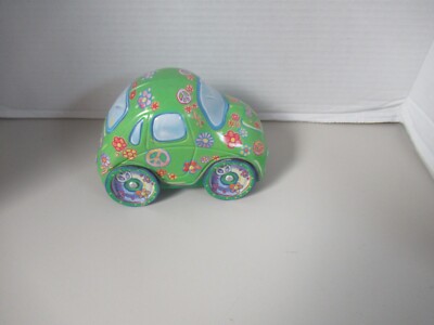 VW Beetle Bug Tin Car with Flowers and Peace Signs NEAT WHEELS VTG ...