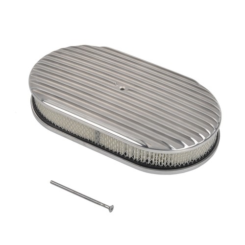 Polished Aluminum 15" Oval Full Finned Air Cleaner Filter Fit SBC BBC ...