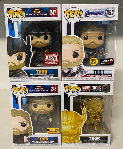 Funko Pop: Marvel Thor Set; Thor #247, Thor Glow #452, Thor #246, Thor ...