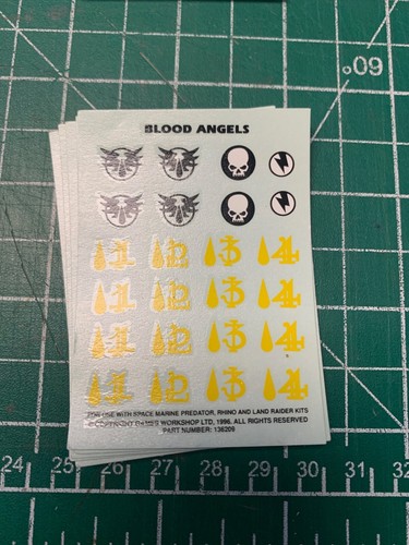 Warhammer 40K BLOOD ANGELS TRANSFER SHEET GAMES WORKSHOP | eBay